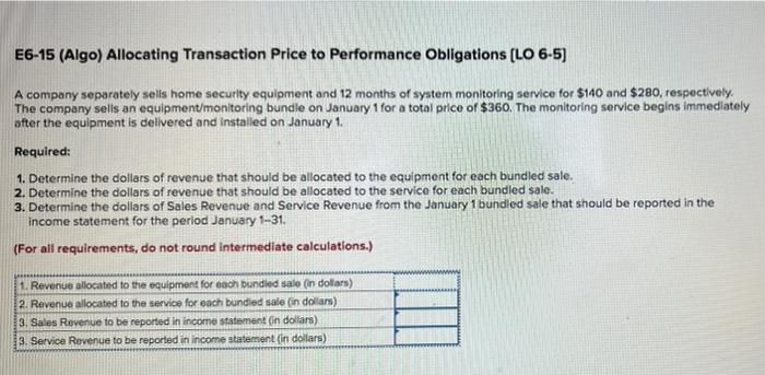 Solved E6-15 (Algo) Allocating Transaction Price to | Chegg.com