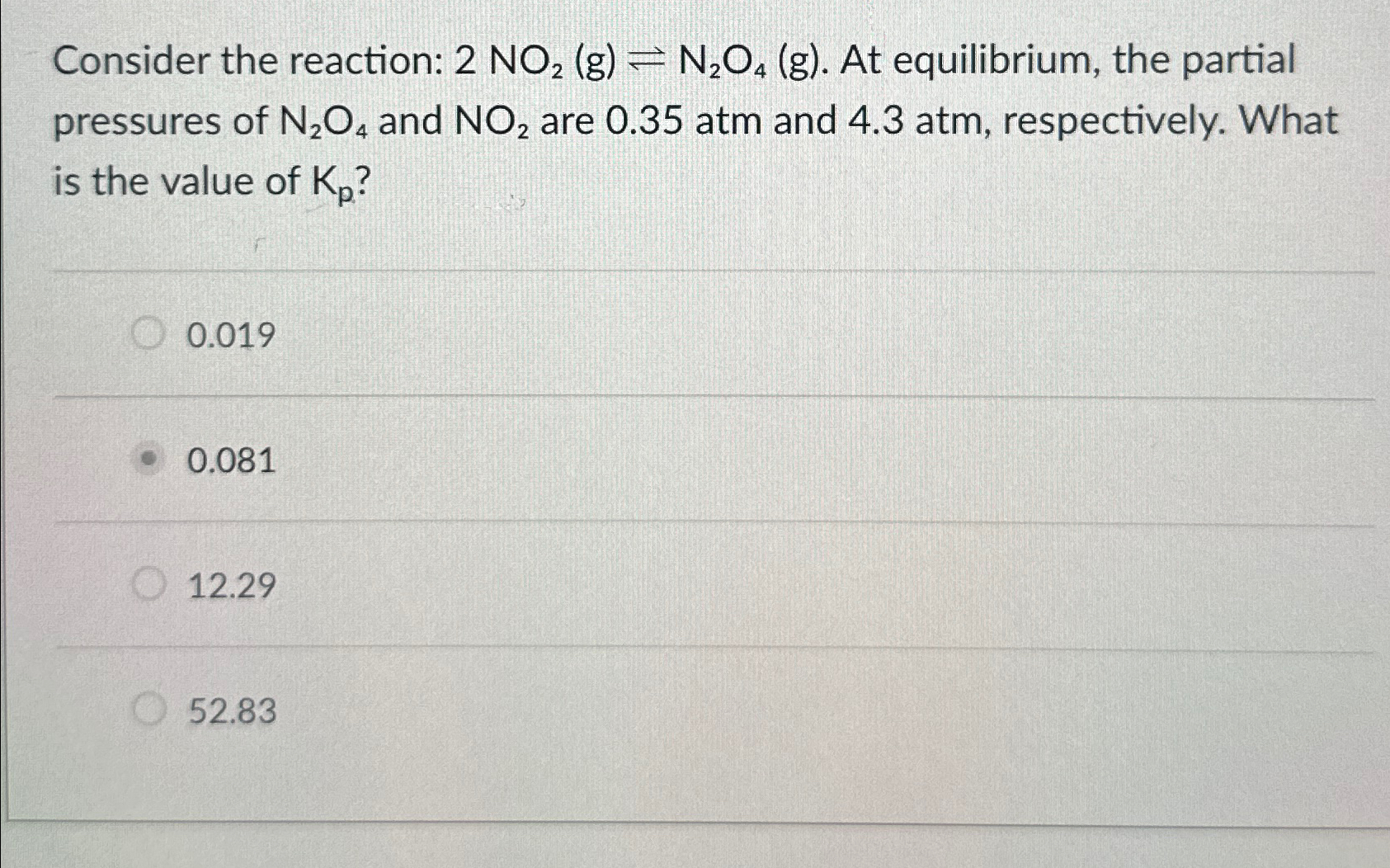 Solved Consider the reaction: 2NO2(g)⇌N2O4(g). ﻿At | Chegg.com