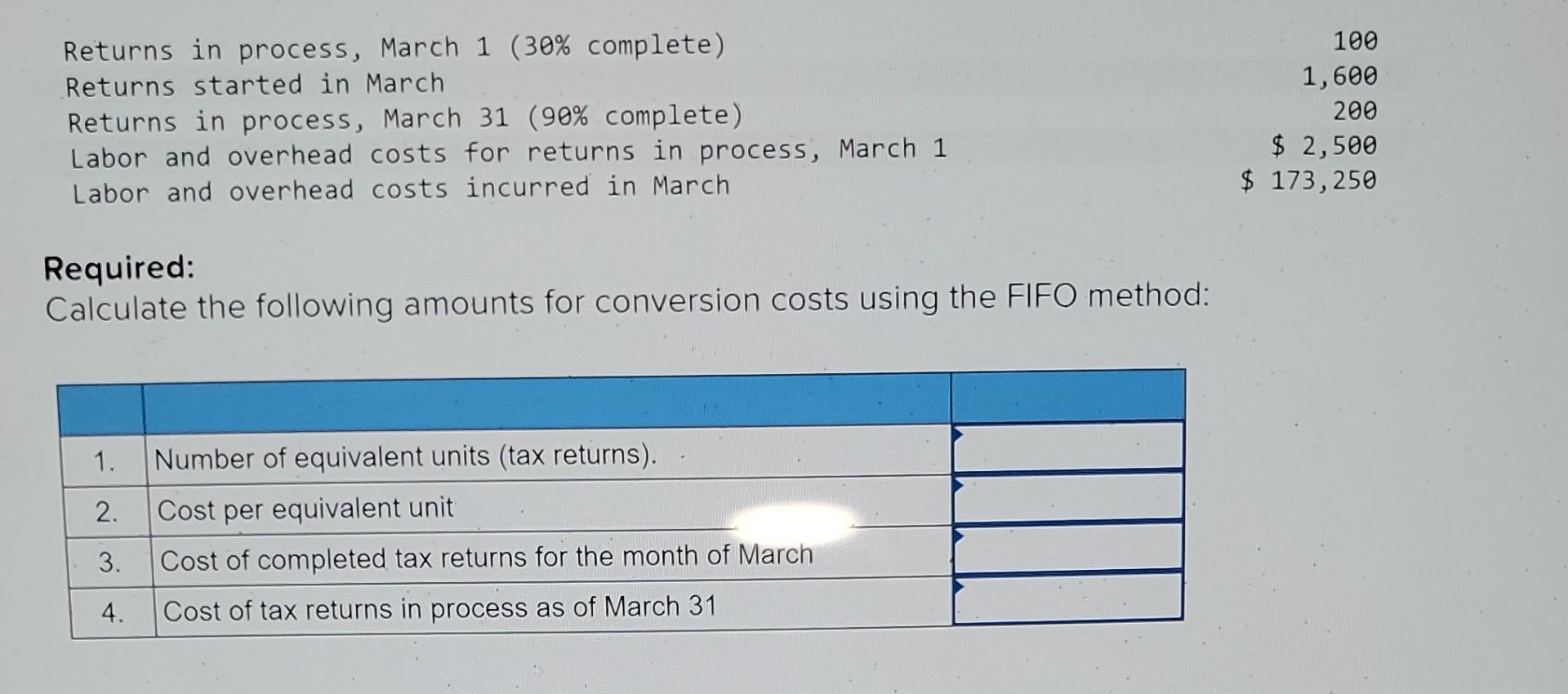 Solved Tax preparation firm uses the FIFO method of process | Chegg.com