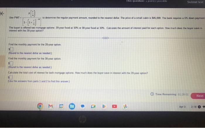 Solved Use PMT =[1−(1+nr)−m]p(nr) to determine the regular | Chegg.com