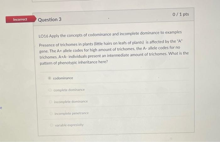 Solved LO16 Apply the concepts of codominance and incomplete | Chegg.com