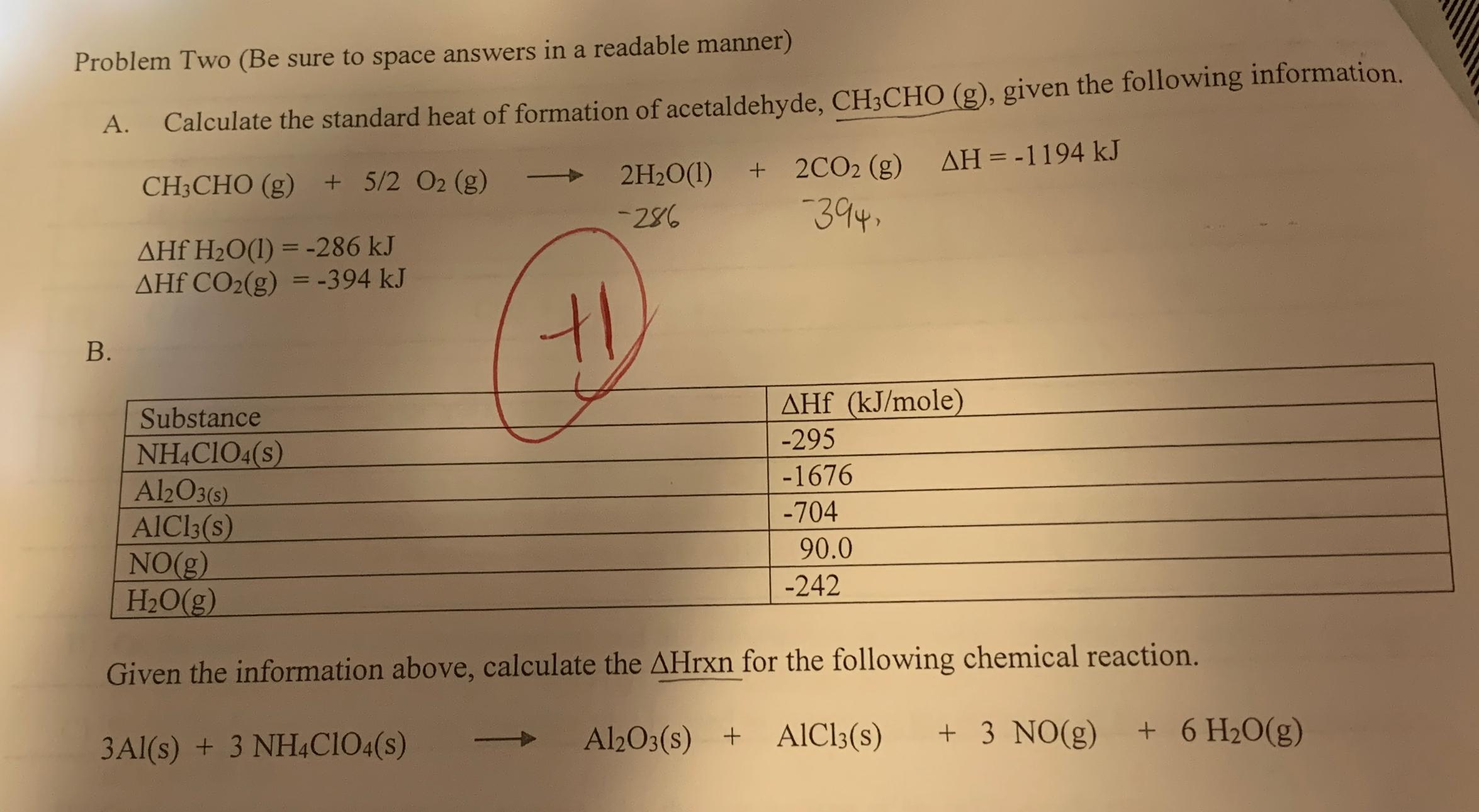 Solved Problem Two (Be sure to space answers in a readable | Chegg.com