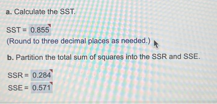 Solved a. Calculate the SST. SST=0.855 (Round to three | Chegg.com