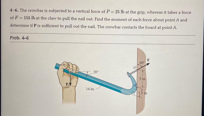 Solved 4-6. The crowbar is subjected to a vertical force of | Chegg.com
