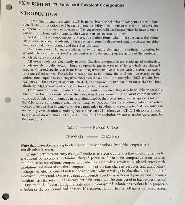 Solved whrite a formal report about ionic and covalent | Chegg.com