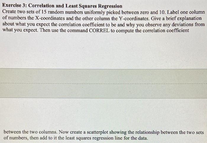 Solved Exercise 3: Correlation and Least Squares Regression | Chegg.com
