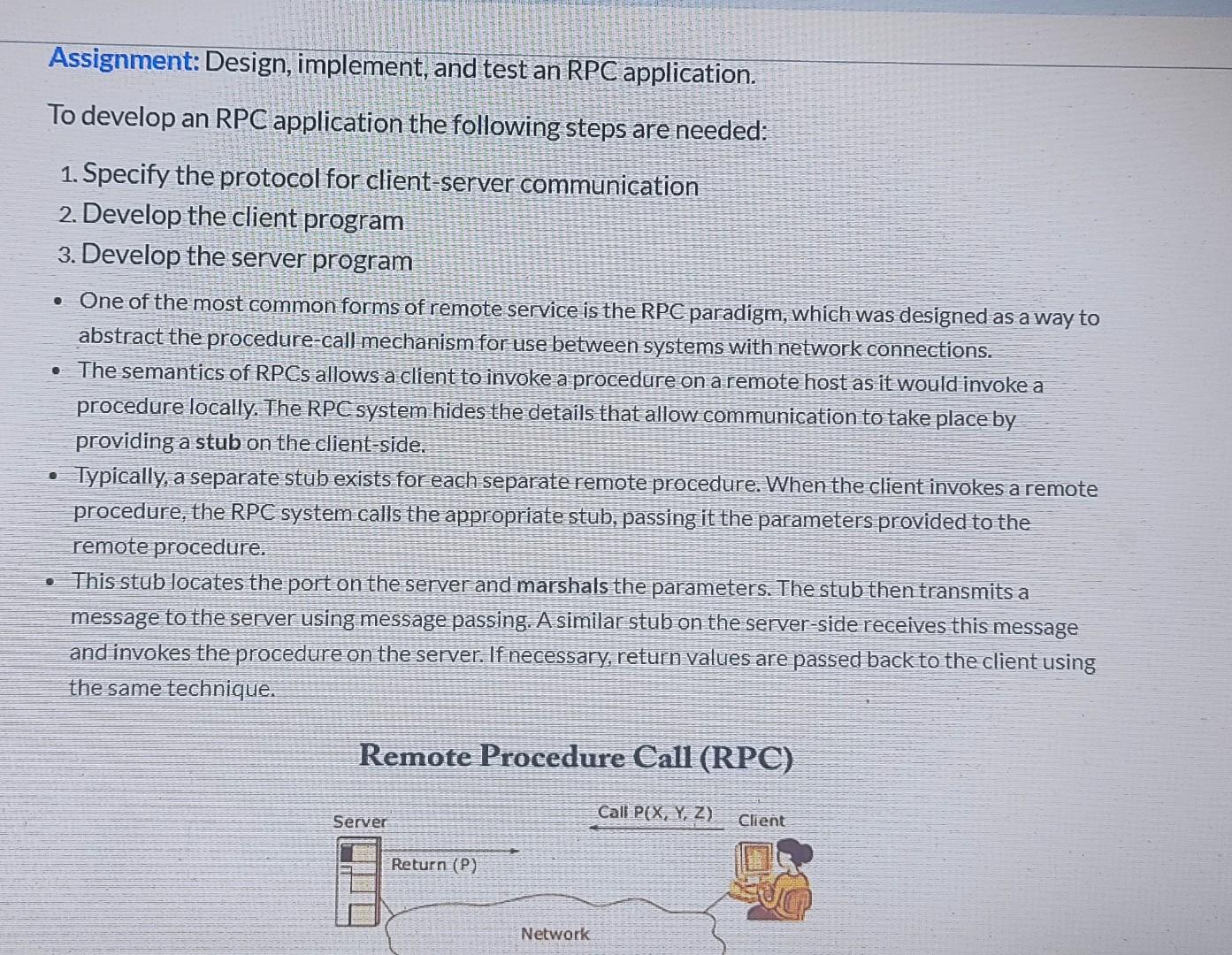 Solved Assignment: Design, implement, and test an RPC | Chegg.com