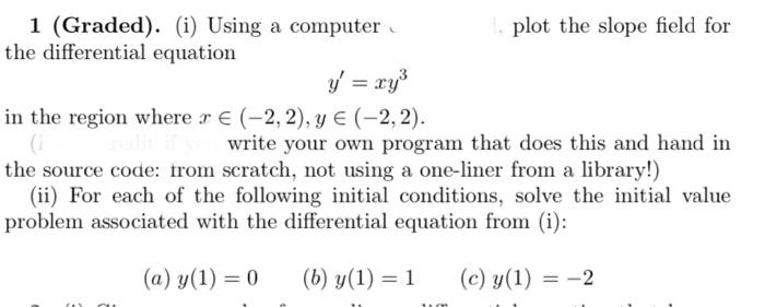 Solved 1 Graded I Using A Computer Plot The Slope Field 