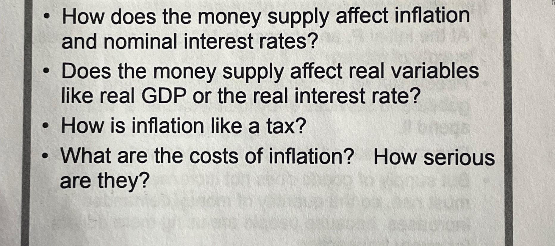 Solved How does the money supply affect inflation and | Chegg.com Solved How does the money supply affect inflation and | Chegg.com