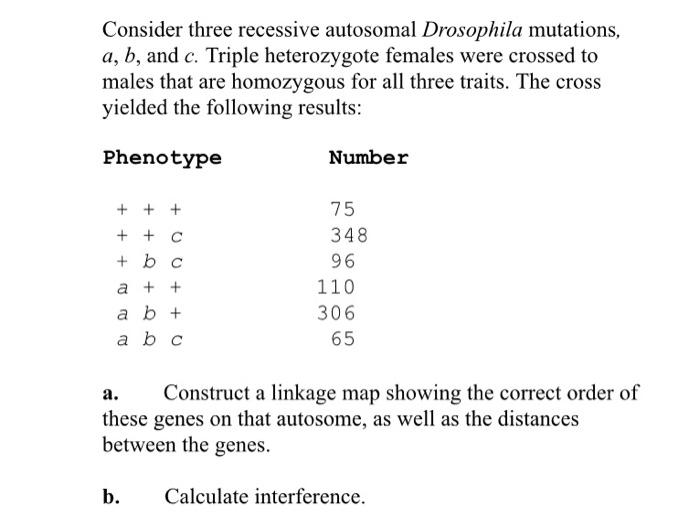 Solved Consider three recessive autosomal Drosophila | Chegg.com