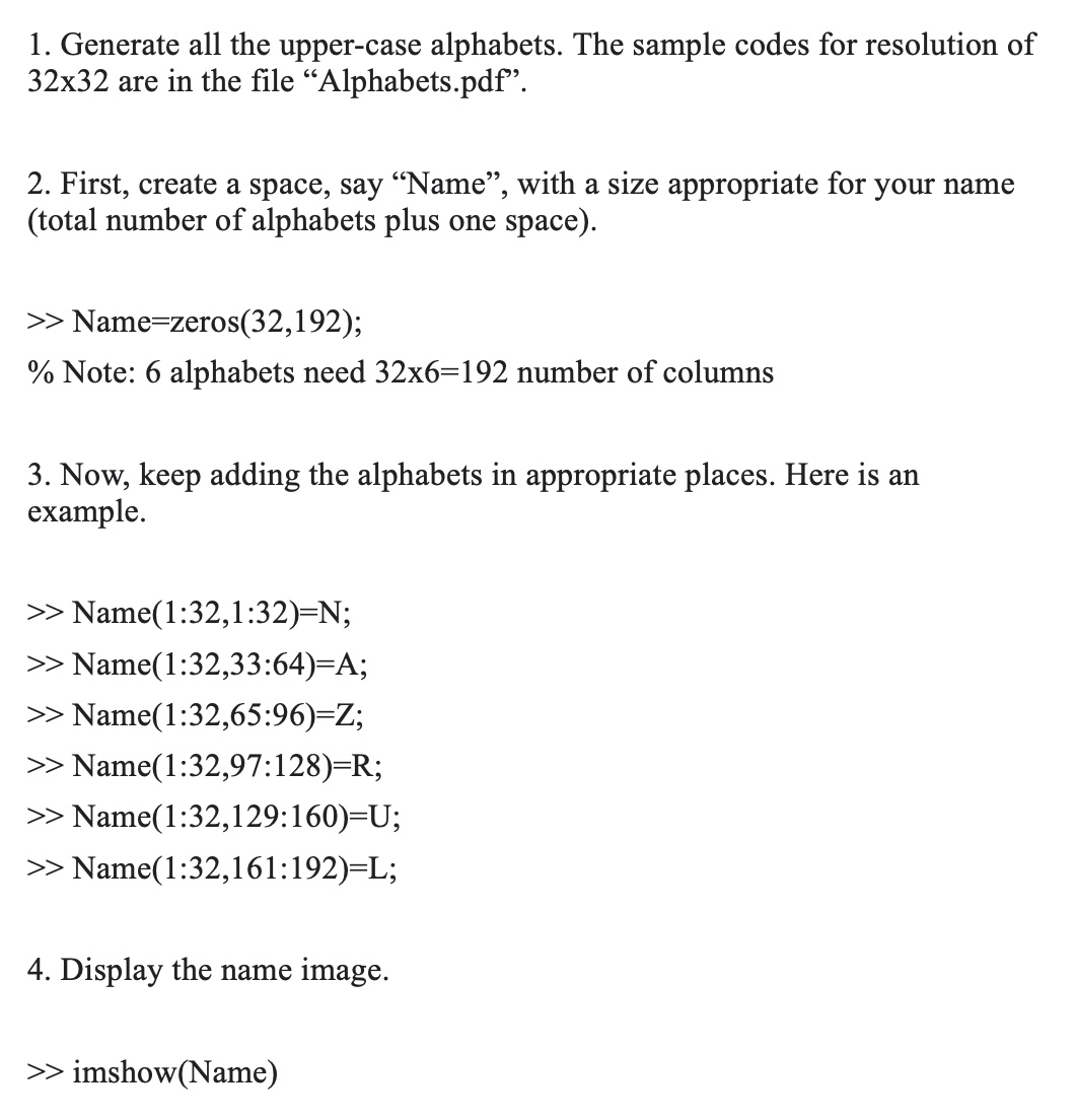 Solved 1. ﻿Generate all the upper-case alphabets. The sample | Chegg.com