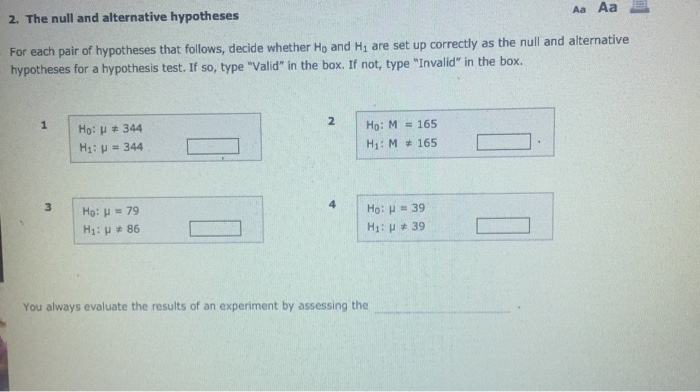 Solved 2. The null and alternative hypotheses Aa Aa For each | Chegg.com