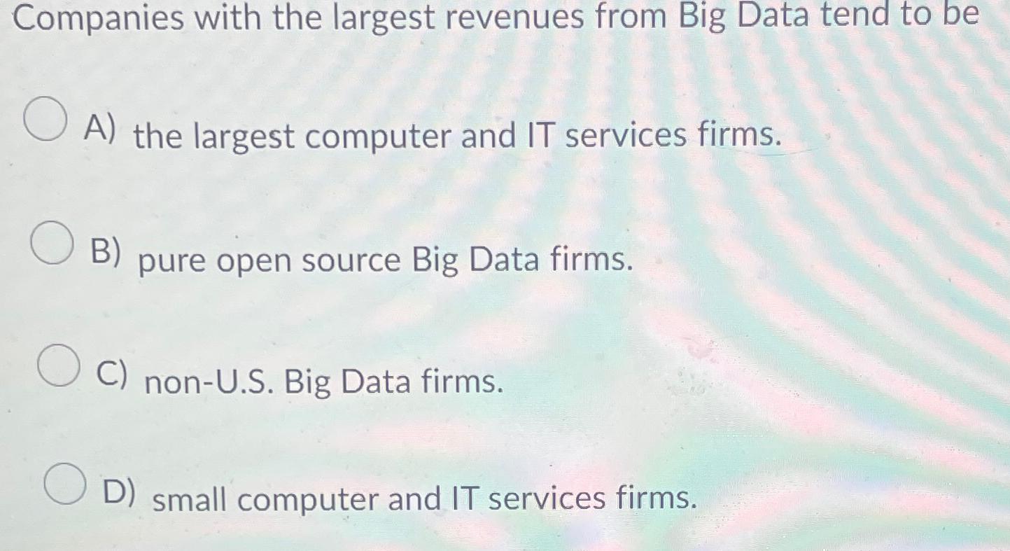 Solved Companies with the largest revenues from Big Data | Chegg.com