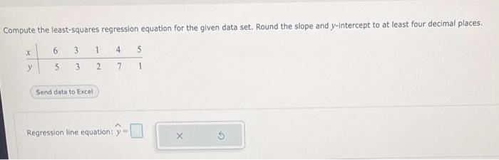 Solved Compute the least-squares regression equation for the | Chegg.com