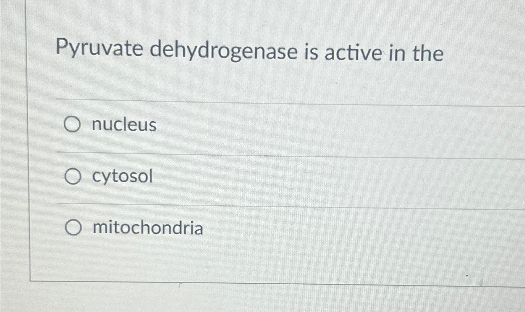 Solved Pyruvate dehydrogenase is active in | Chegg.com