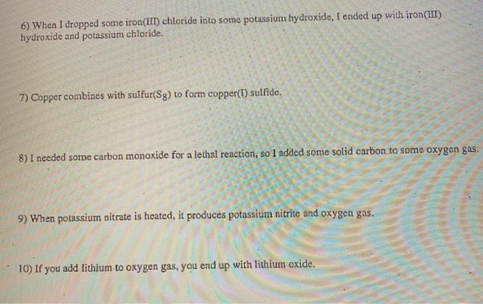 Solved CHEMISTRY 1-2 Chemical Recipes Write out the equation | Chegg.com