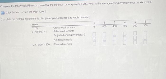 Solved Complete the following MRP record. Note that the | Chegg.com