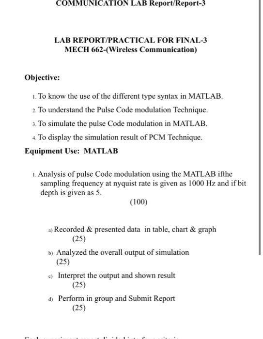 Solved COMMUNICATION LAB Report/Report-3 LAB | Chegg.com