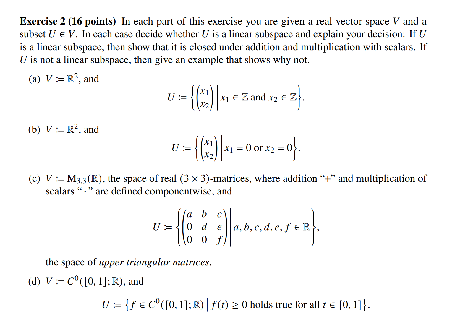 Exercise 2 ( 16 ﻿points) In ﻿each part of ﻿this | Chegg.com