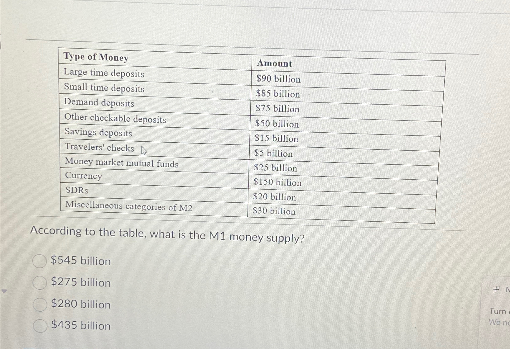 Solved \table[[Type of Money,Amount],[Large time | Chegg.com