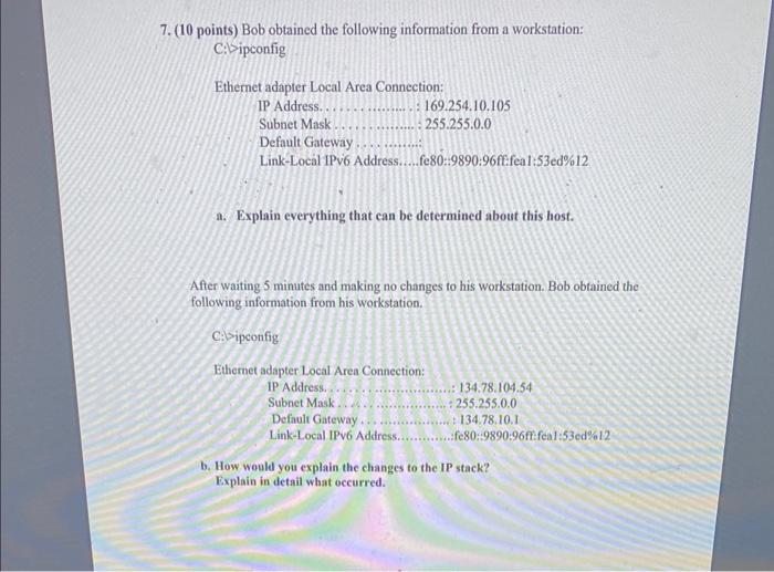 Solved 7. (10 points) Bob obtained the following information | Chegg.com