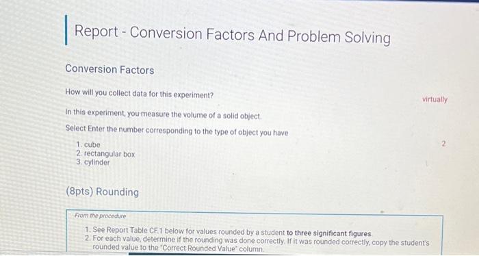 Solved Report - Conversion Factors And Problem Solving | Chegg.com