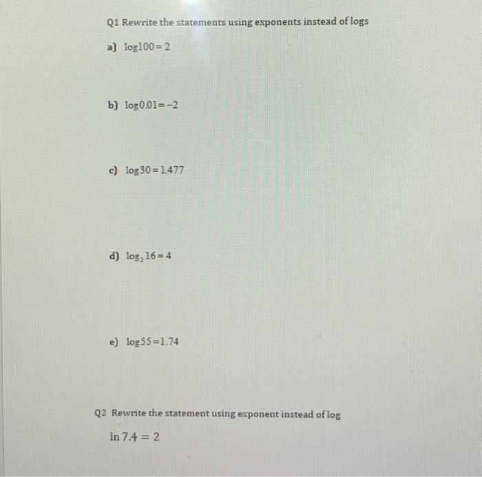 Solved Q1 Rewrite the statements using exponents instead of | Chegg.com