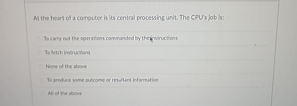 Solved At the heart of a computer is its central processing | Chegg.com