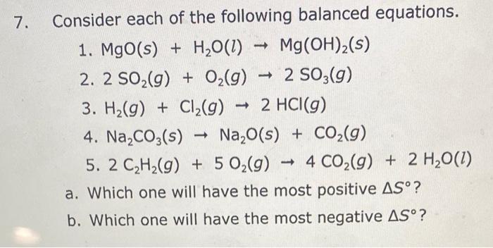 Solved Consider each of the following balanced equations. 1. | Chegg.com