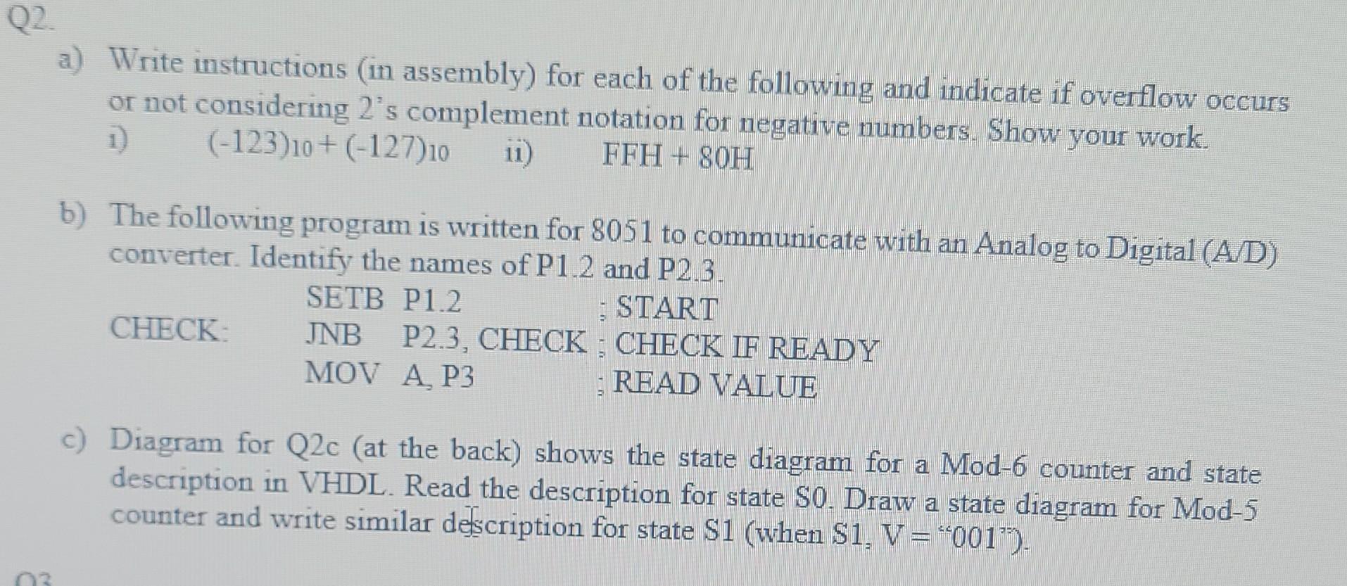 Solved Q2. a) Write instructions (in assembly) for each of | Chegg.com