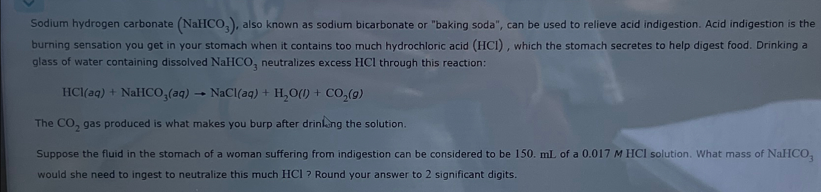 Solved Sodium hydrogen carbonate (NaHCO3), ﻿also known as | Chegg.com