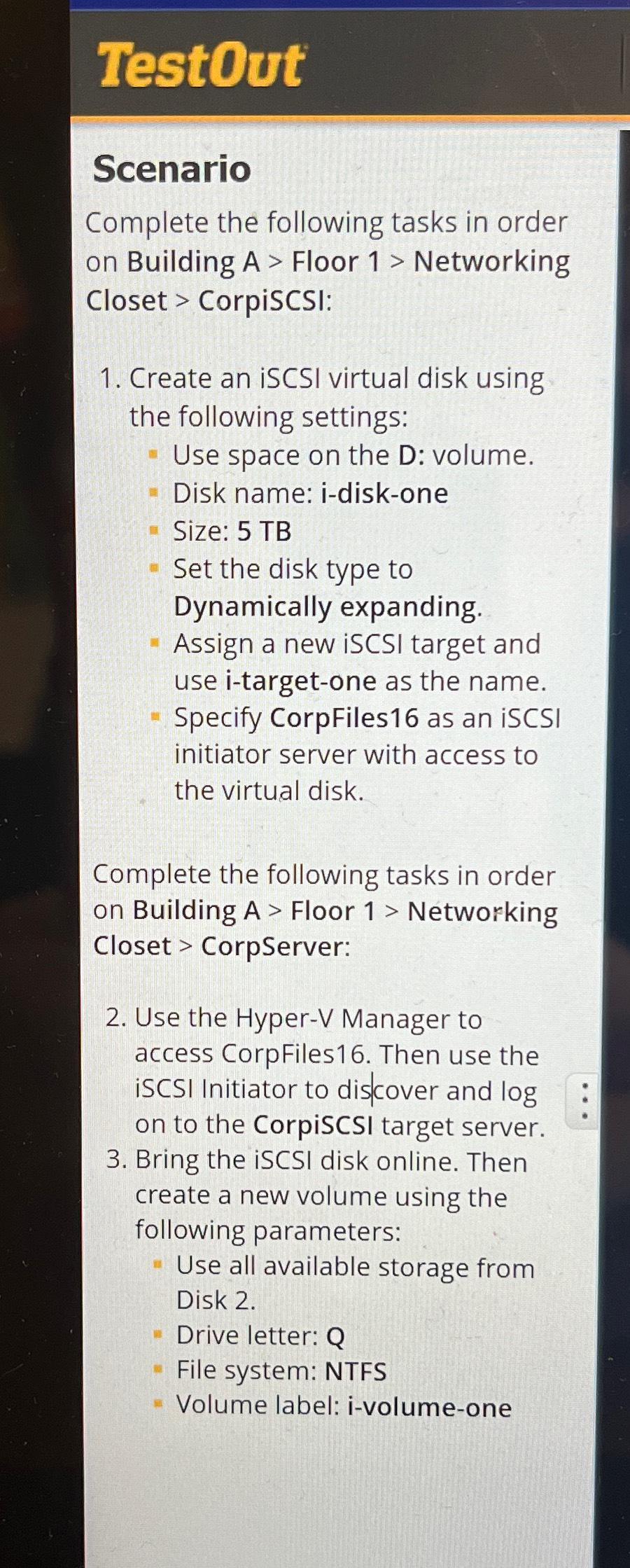 Solved TestOutScenarioComplete the following tasks in order | Chegg.com