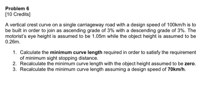 Solved Problem 6 [10 Credits] A vertical crest curve on a | Chegg.com