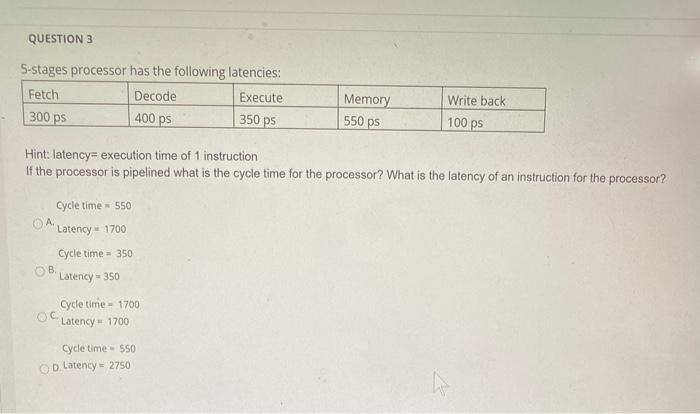 Solved QUESTION 2 300.ps 5-stages processor has the | Chegg.com