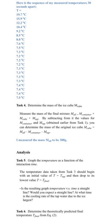 Solved Goal. Predict the final temperature Time of a mixture | Chegg.com