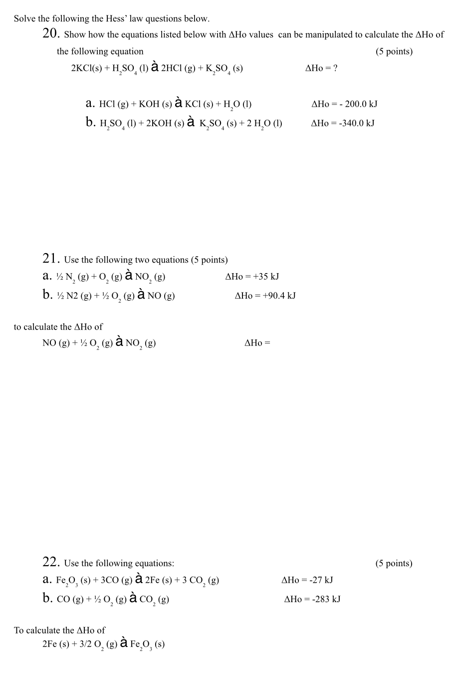 Solve the following the Hess' law questions below.20. | Chegg.com