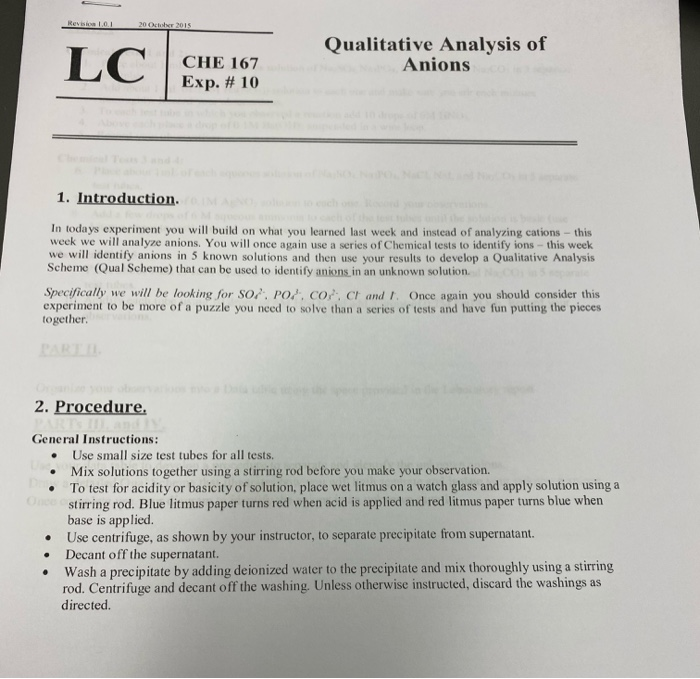 Qualitative Analysis of Anions. Please help me | Chegg.com