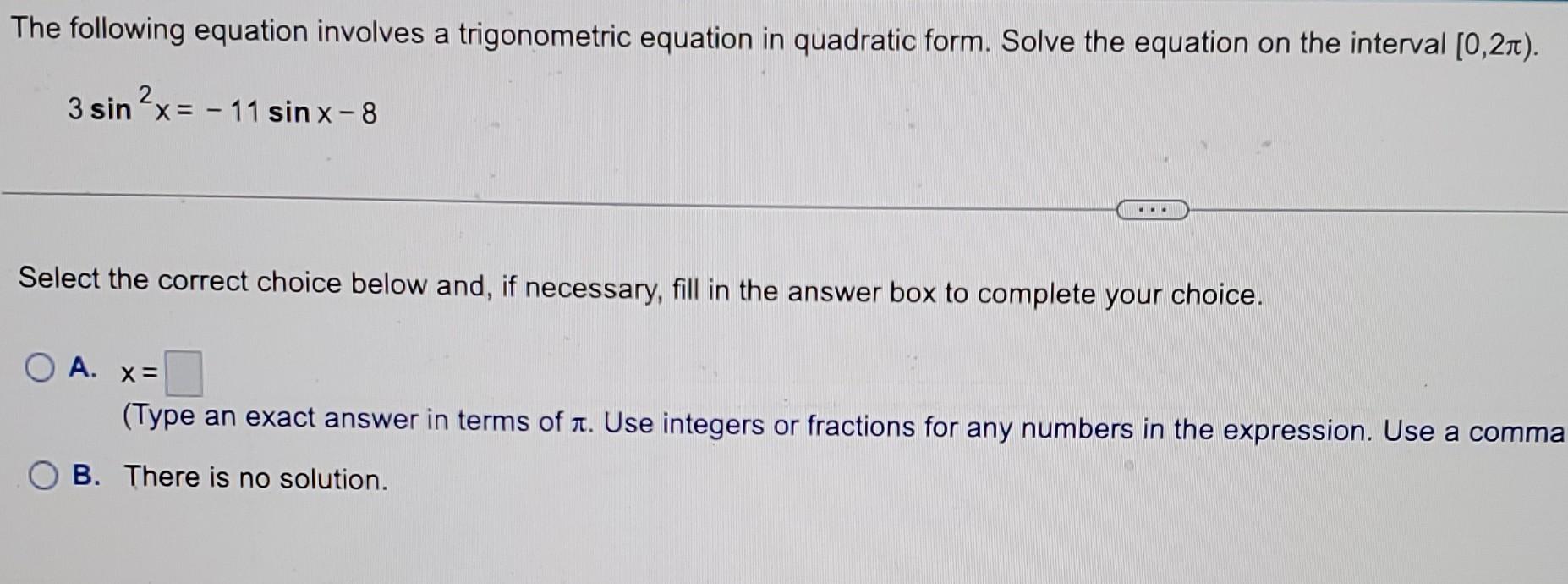 Solved The following equation involves a trigonometric | Chegg.com