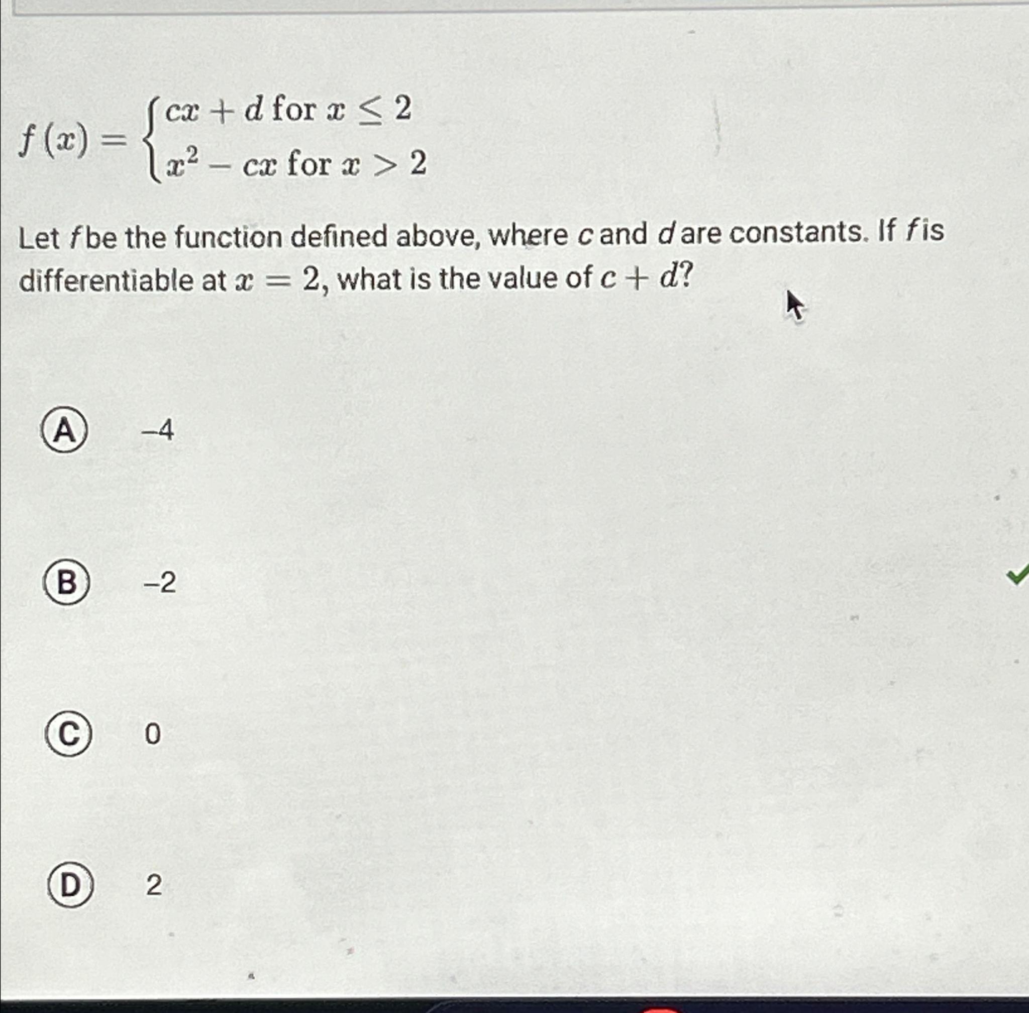 Solved f(x)={cx+d for x≤2x2-cx for x>2Let f ﻿be the function | Chegg.com