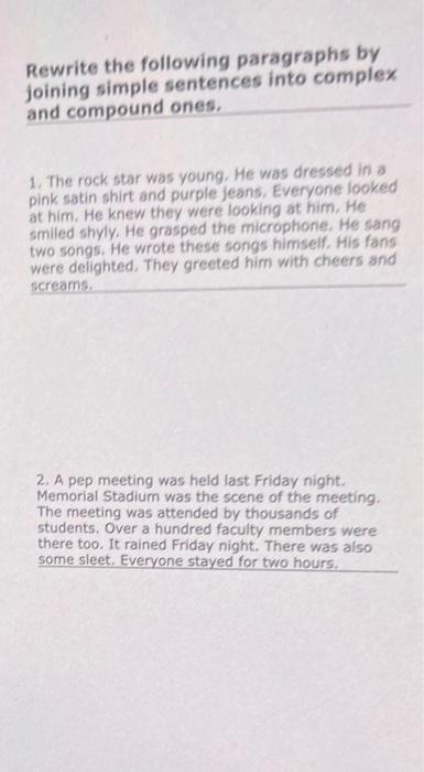 Rewrite the following paragraphs by joining simple | Chegg.com