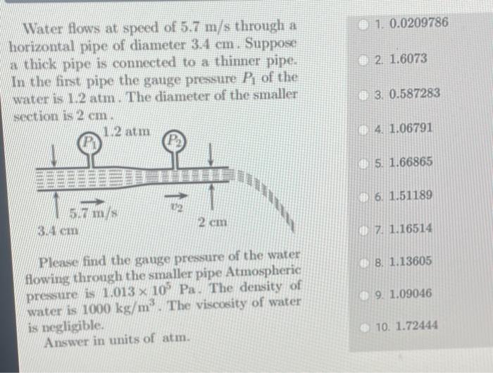 Solved Water flows at speed of 5.7 m/s through a 1. | Chegg.com