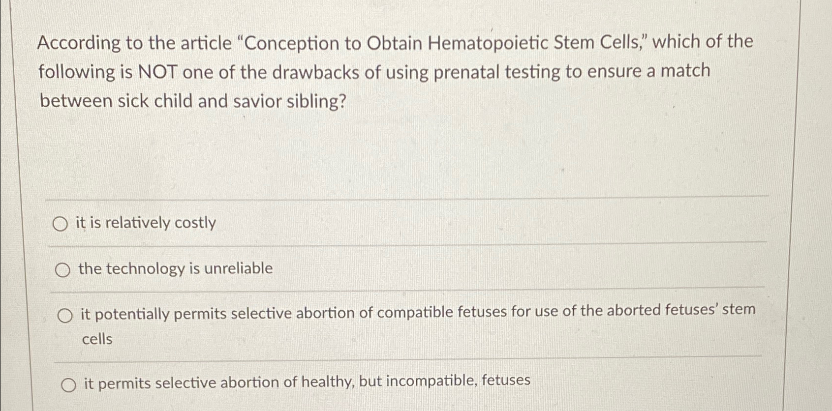 Solved According to the article "Conception to Obtain | Chegg.com