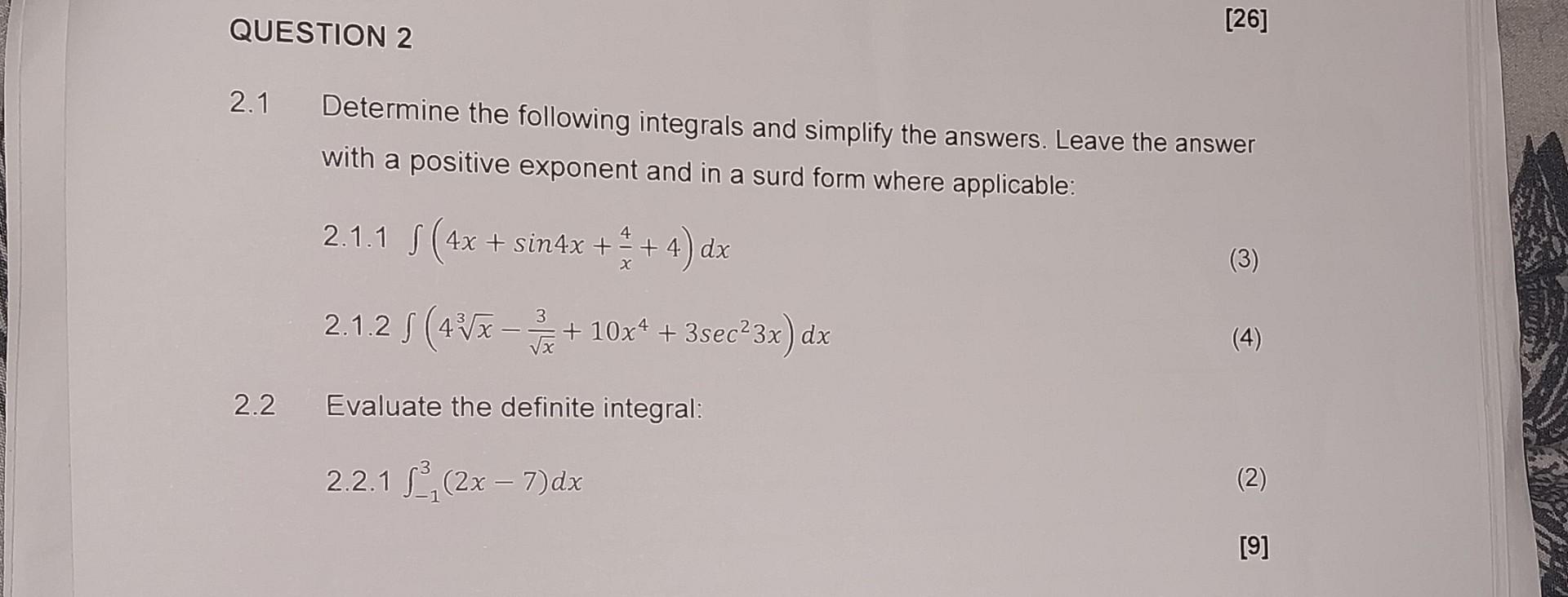 Solved 2.1 Determine the following integrals and simplify | Chegg.com