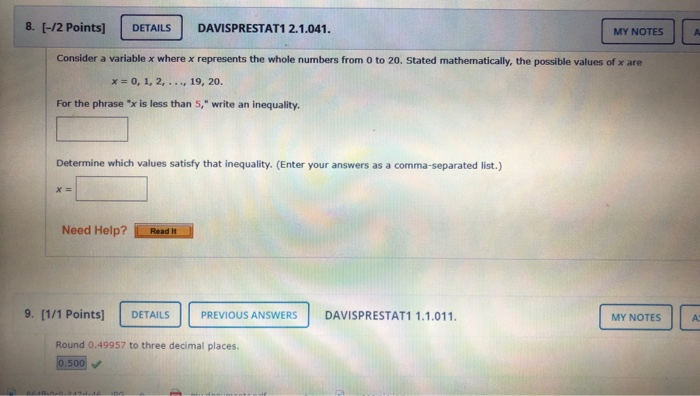 Solved 8. [-12 Points] DETAILS DAVISPRESTAT1 2.1.041. MY | Chegg.com
