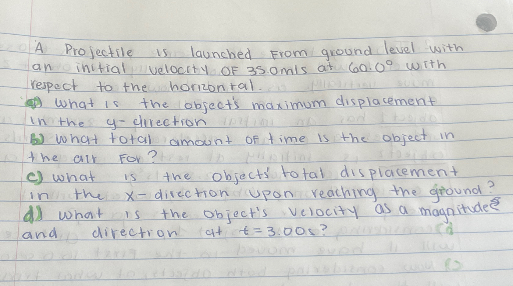 Solved A Projectile is launched from ground level with an | Chegg.com