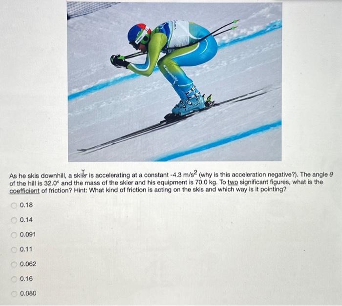 Solved As he skis downhill, a skidr is accelerating at a | Chegg.com