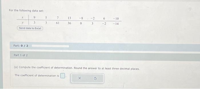 Solved For the following data set: 9 3 X y Send data to | Chegg.com