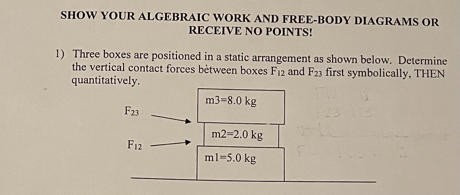 Solved SHOW YOUR ALGEBRAIC WORK AND FREE-BODY DIAGRAMS | Chegg.com
