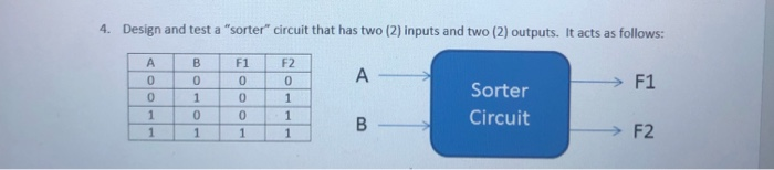 Solved 4. Design and test a "sorter circuit that has two (2) | Chegg.com