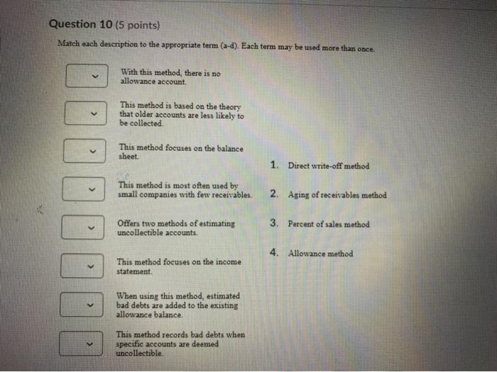 Solved Question 10 (5 points) Match each description to the | Chegg.com